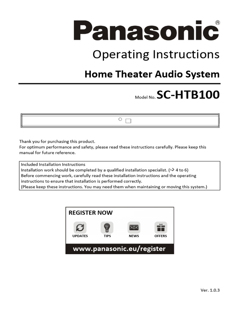 Panasonic SC-HTB100 Home Theater Audio System SC-HTB100 Manual EN | Download Free PDF | Ac Power ...