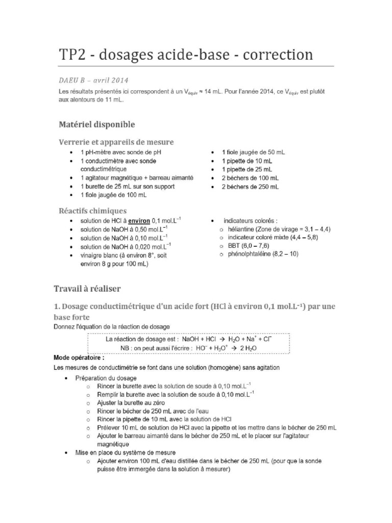 TP a Titrage Acido-basique | PDF