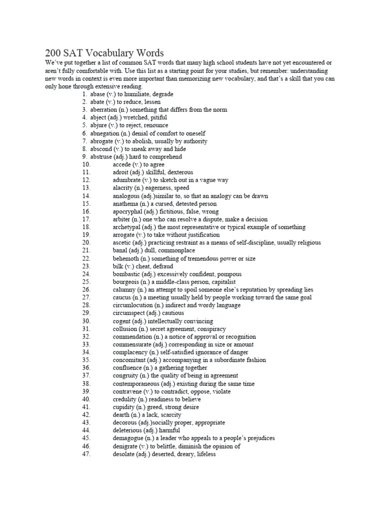 200 SAT Vocabulary Words | PDF
