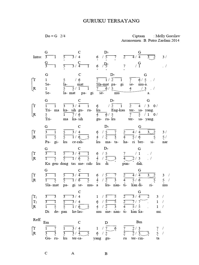 Notasi dan Chord "Guruku Tersayang" | PDF