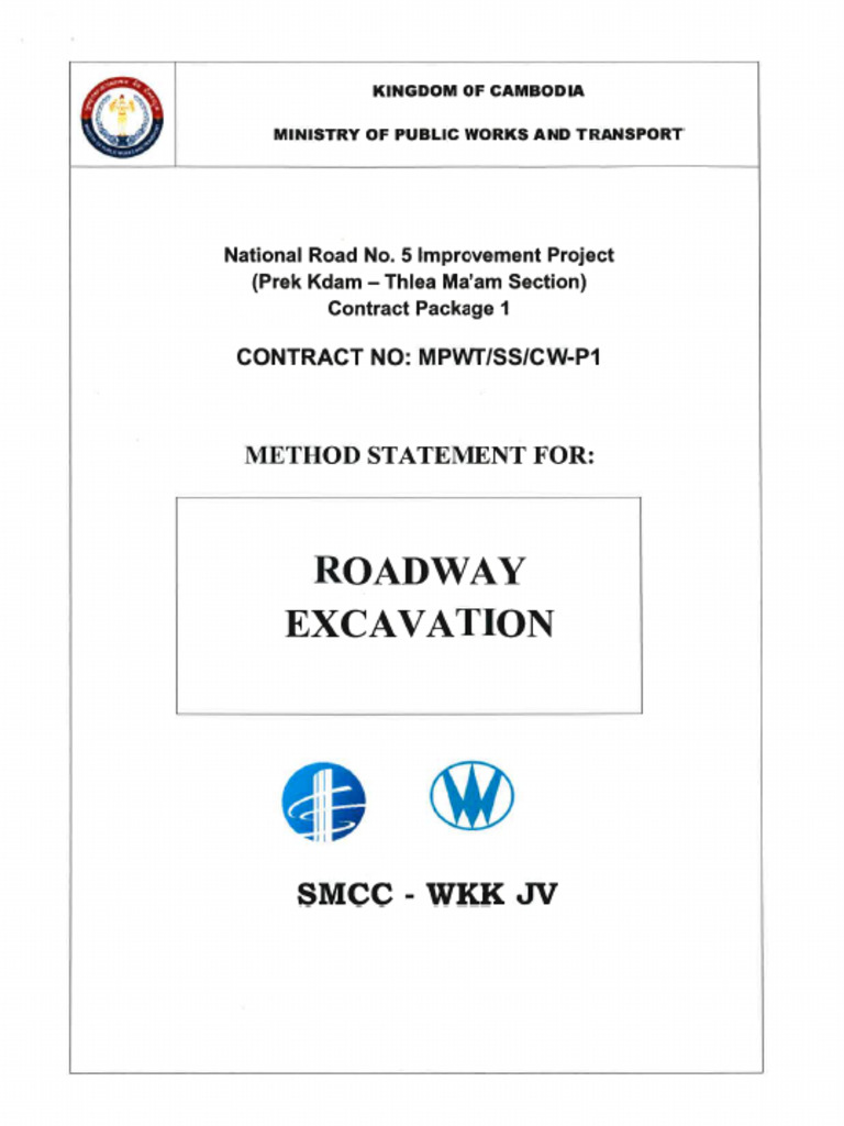 Method Statement For Roadway Excavation | PDF