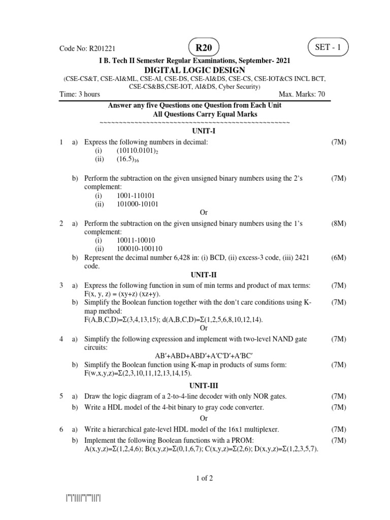 Digital Logic Design Sept 2021 | PDF | Computer Engineering | Digital Electronics