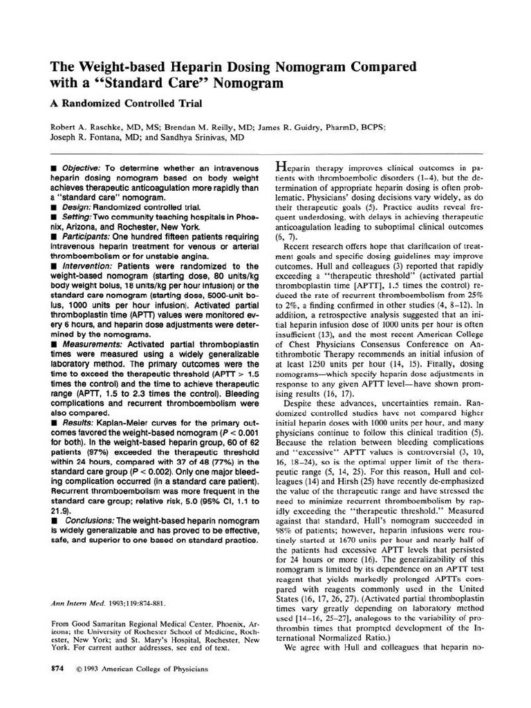 Weight Based IV Heparin Nomogram | PDF | Thrombosis | Intravenous Therapy