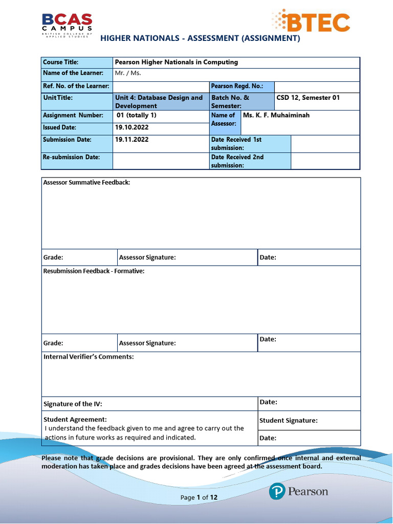 DDD - Assignment Brief - CSD 12 | PDF | Databases | Relational Database