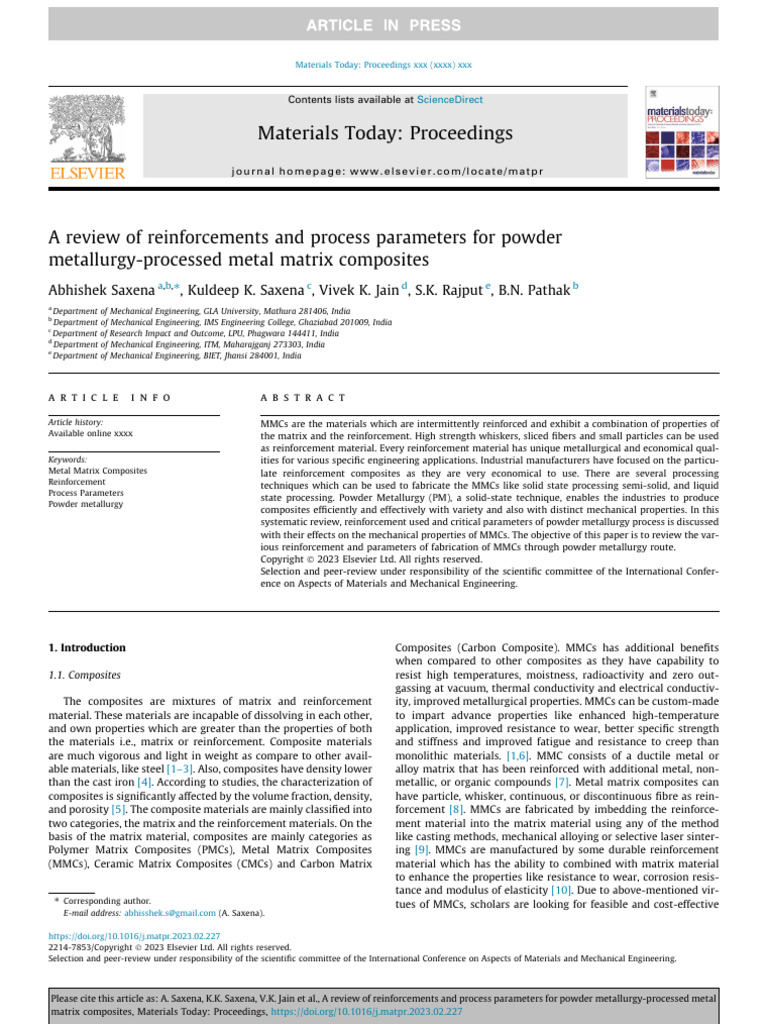A review of reinforcements and process parameters for powder metallurgy ...
