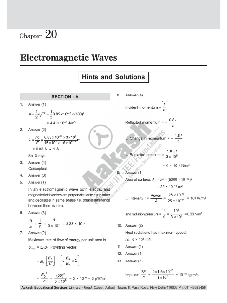 CLS LLEAP-18-19 P2 Phy Part-2 SET-1 Chapter-20 | PDF | Electromagnetic Radiation | Waves