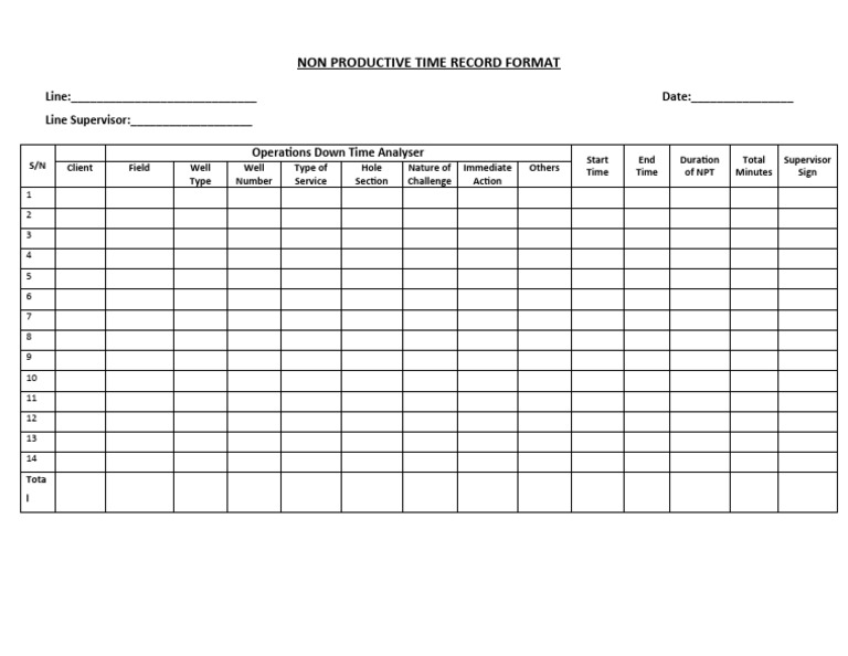 Non Productive Time Record Format | PDF