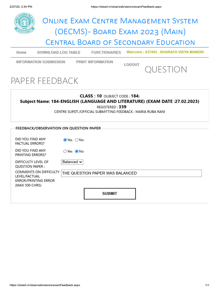 CBSE Class 10 English Exam Feedback | PDF