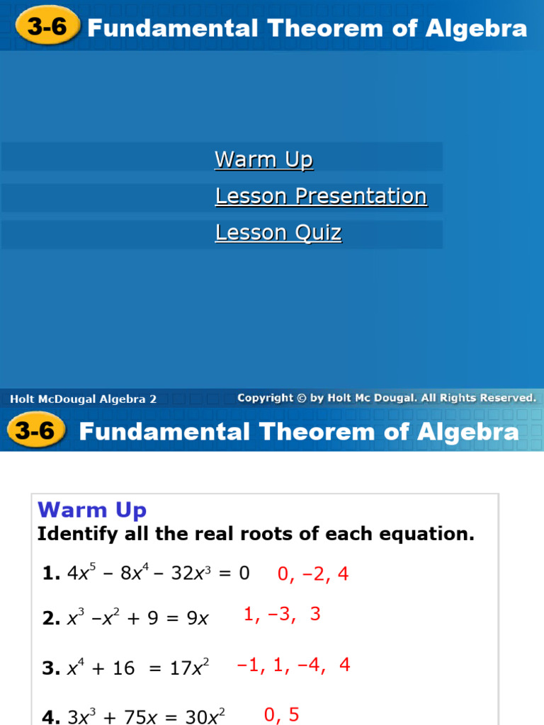 Warm Up Lesson Presentation Lesson Quiz | PDF | Factorization | Zero Of ...
