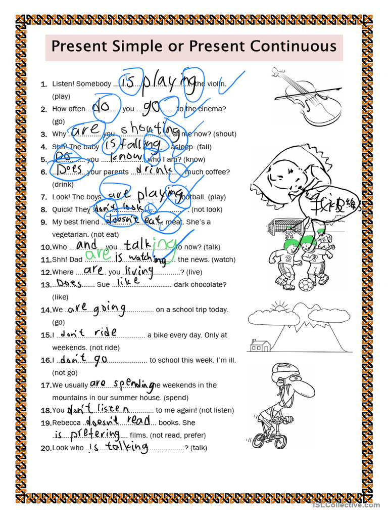 Present Simple Vs Present Continuous Exercises Pdf Games Activities