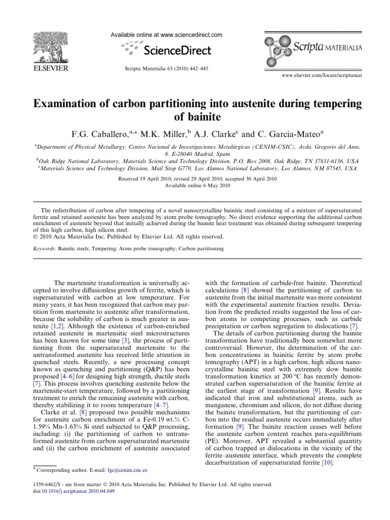 Examination Of Carbon Partitioning Into Austenite During Tempering Of