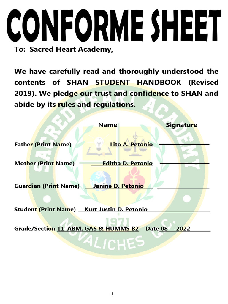 Conforme Sheet and Acknowledgement Receipt | PDF