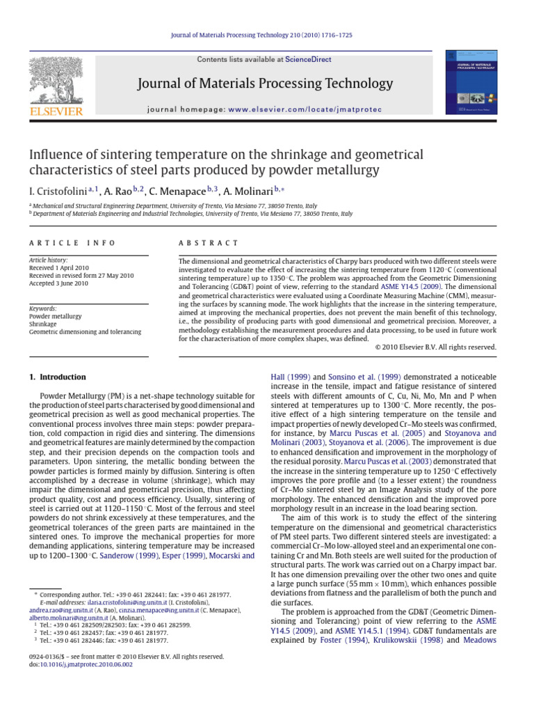 Influence Of Sintering Temperature On The Shrinkage And Geometrical Characteristics Of Steel