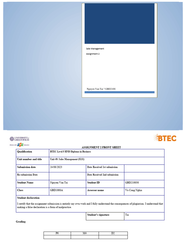 Unit 49 - 5131 - Assignment 2 Frontsheet (2022) | PDF | Advertising | Sales