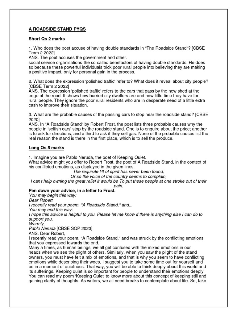 A Roadside Stand Pyqs | PDF | Poetry