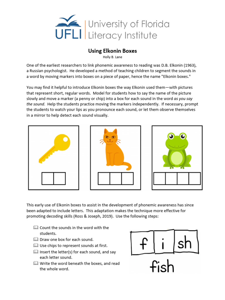Using Elkonin Boxes Handout | PDF | Phonetics | Languages
