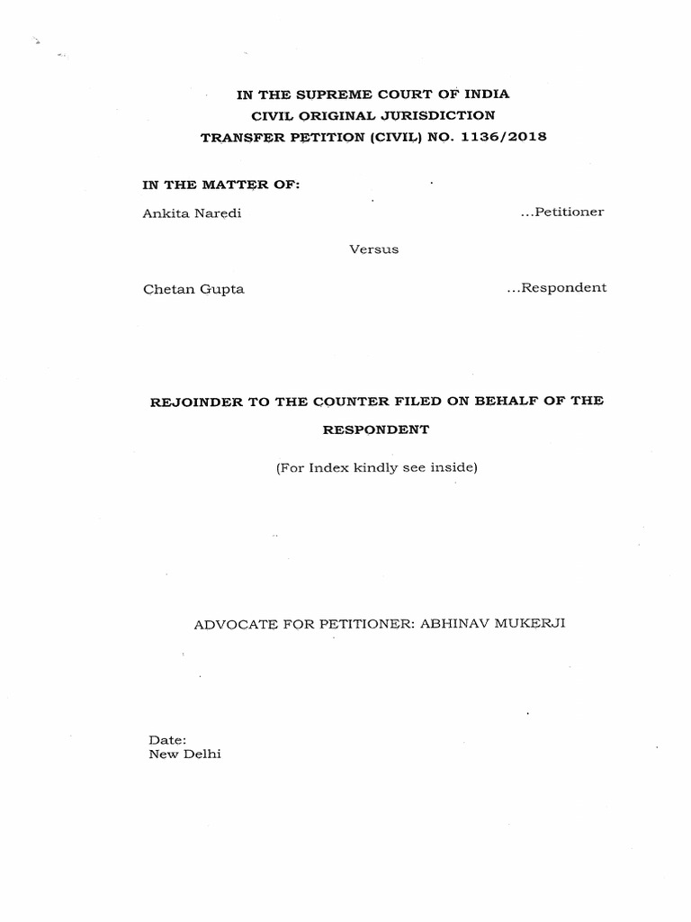 Ankita Narredi Vs Chetan Gupta Rejoinder Pdf 