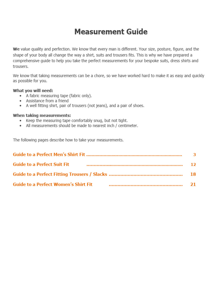 Learn To Sew! Measuring For Tailored Shirts & Suits | Download Free PDF ...