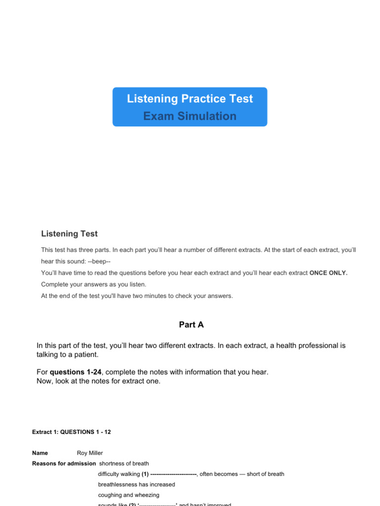 OET Listening Practice Test Overview | PDF | Meningitis | Patient