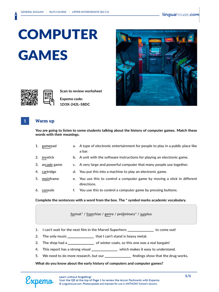 IELTS Listening: Computer Games | PDF | Video Games | Vocabulary