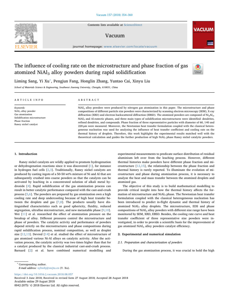 The Influence Of Cooling Rate On The Microstructure And Phase Fraction Of Gas Atomized Nial3