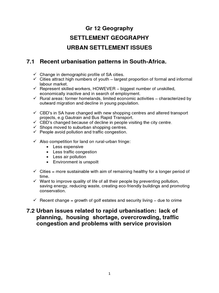 GR 12 Settlement Geography Part 9 Summaries Urban Settlements | PDF ... GR 12 Settlement Geography Part 9 Summaries Urban Settlements | PDF ...