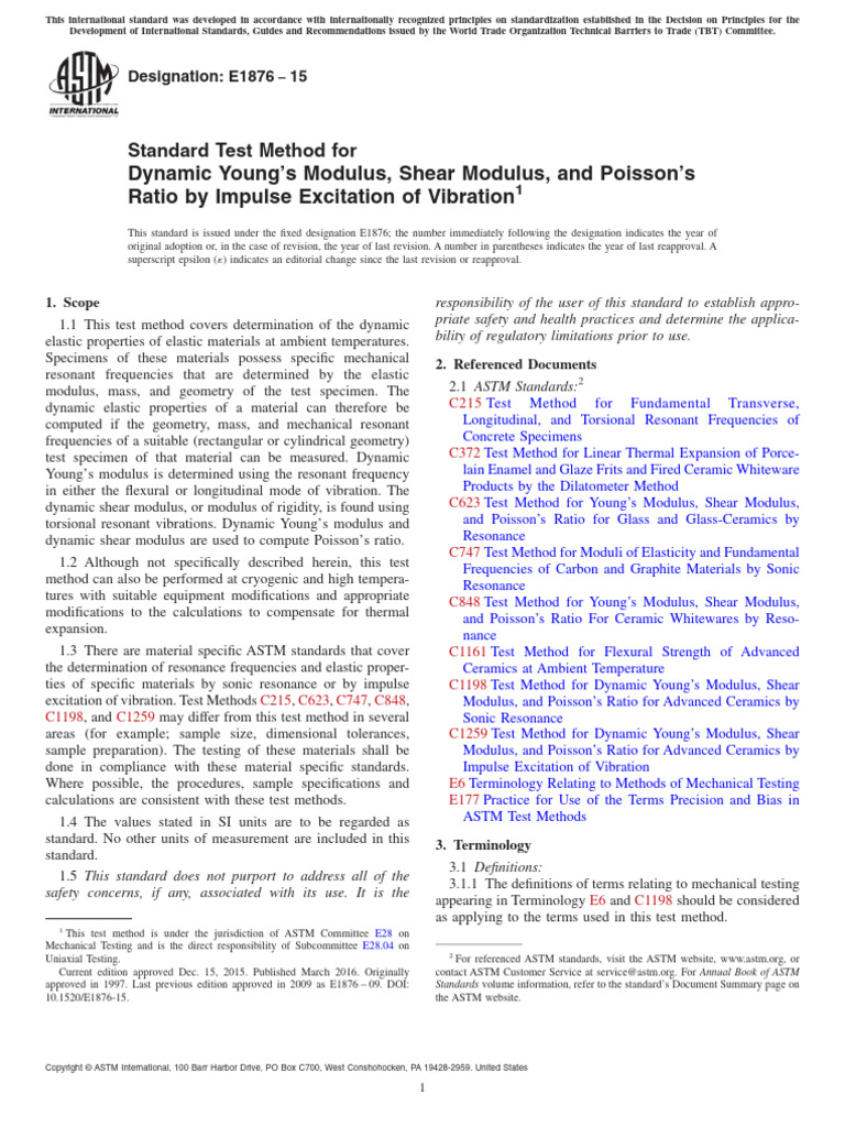 ASTM E1876-15 - Recente Mas Incompleto | PDF | Deformation (Engineering) | Young's Modulus
