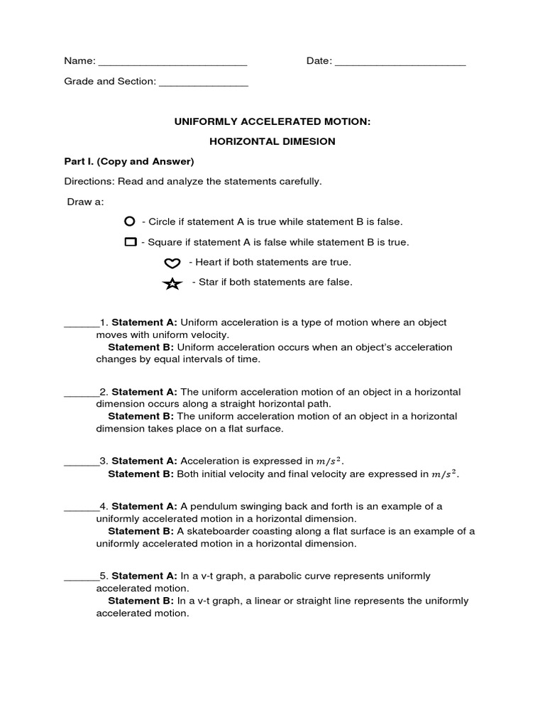 Uniformly Accelerated Motion Worksheet | PDF