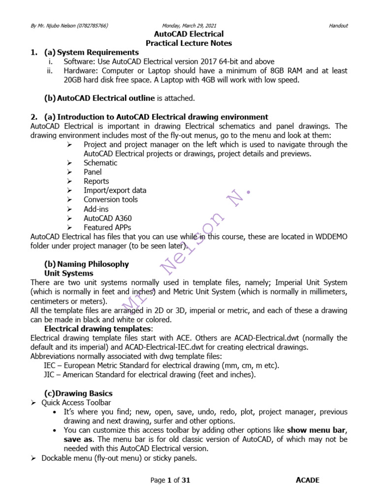 AutoCAD Electrical Practical Lecture Notes - EnG2101 | PDF | Computer ...