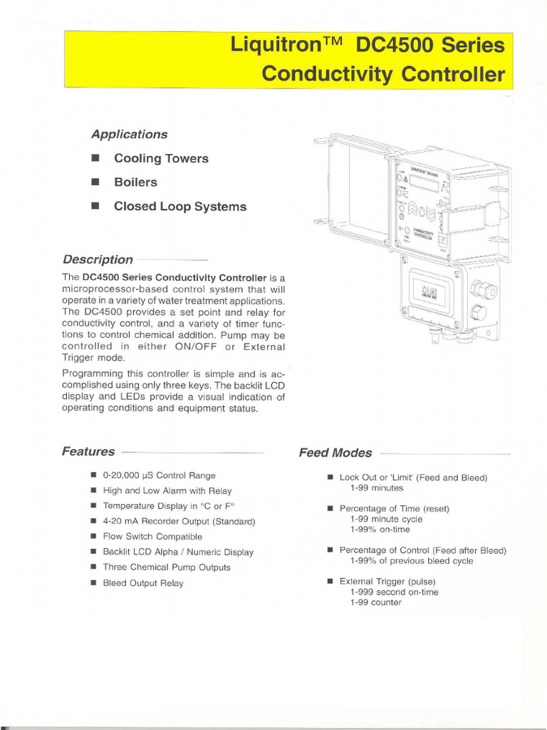 Liquitron 4500DC (Controlador de Conductividad para Bombas LMI) | PDF