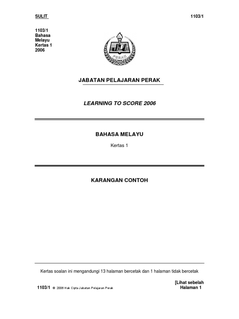 SPM Bahasa Melayu Karangan Contoh BM Kertas 1 | PDF