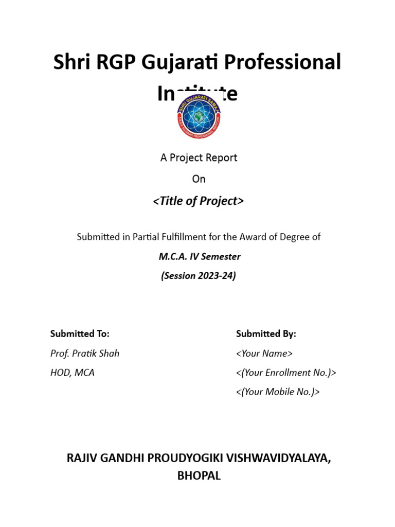 MCA 4 Final Report CoverPage, Certificate, Acknowledgment Format | PDF