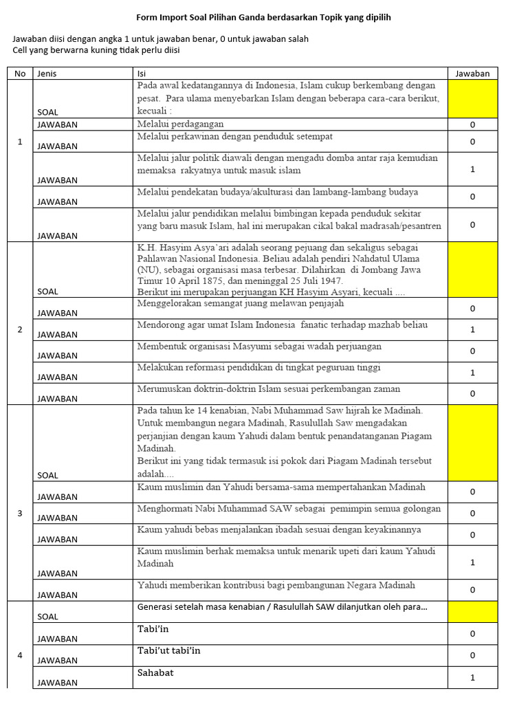 Template Pilihan Ganda Zia CBT | PDF