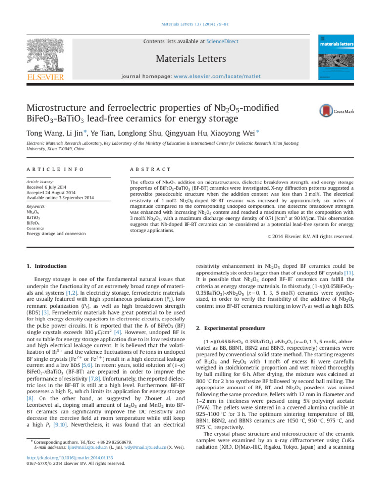 Microstructure and Ferroelectric Properties of Nb2O5-modified BiFeO3-BaTiO3 Lead-Free Ceramics ...