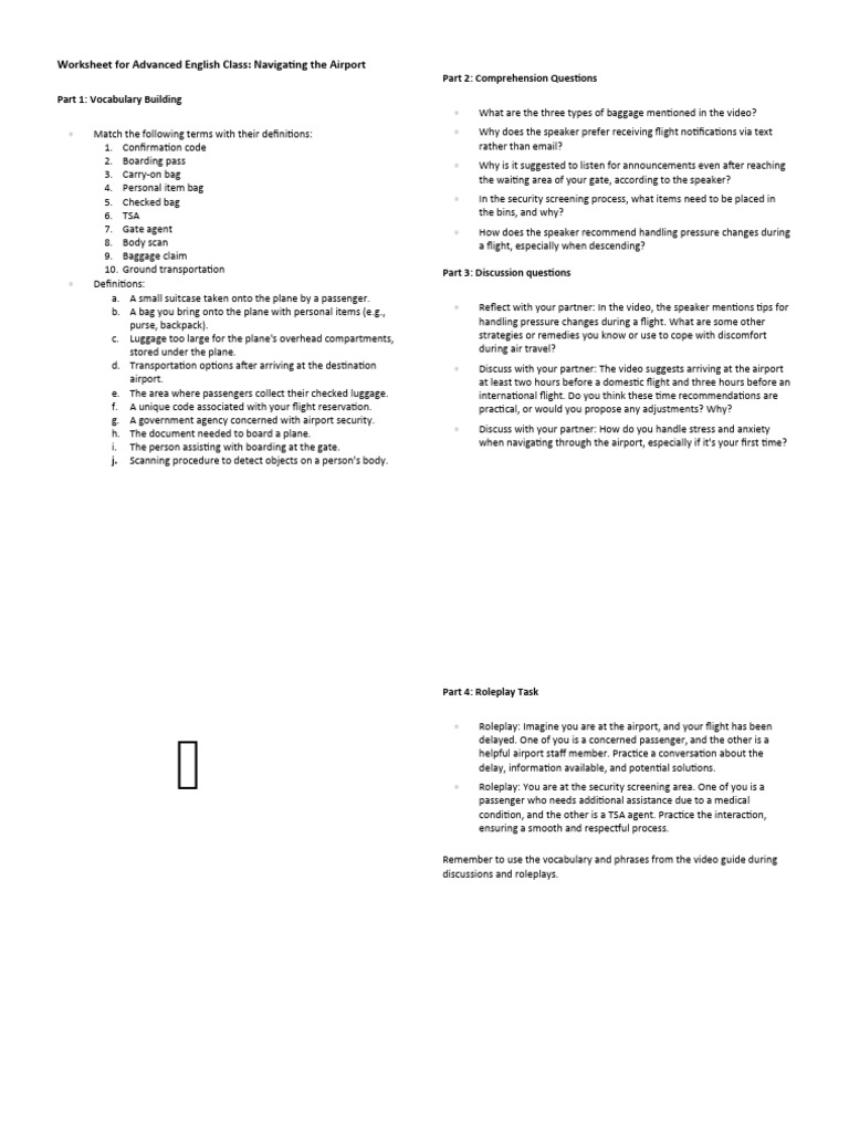 Worksheet For Advanced English Class | PDF | Baggage | Airport