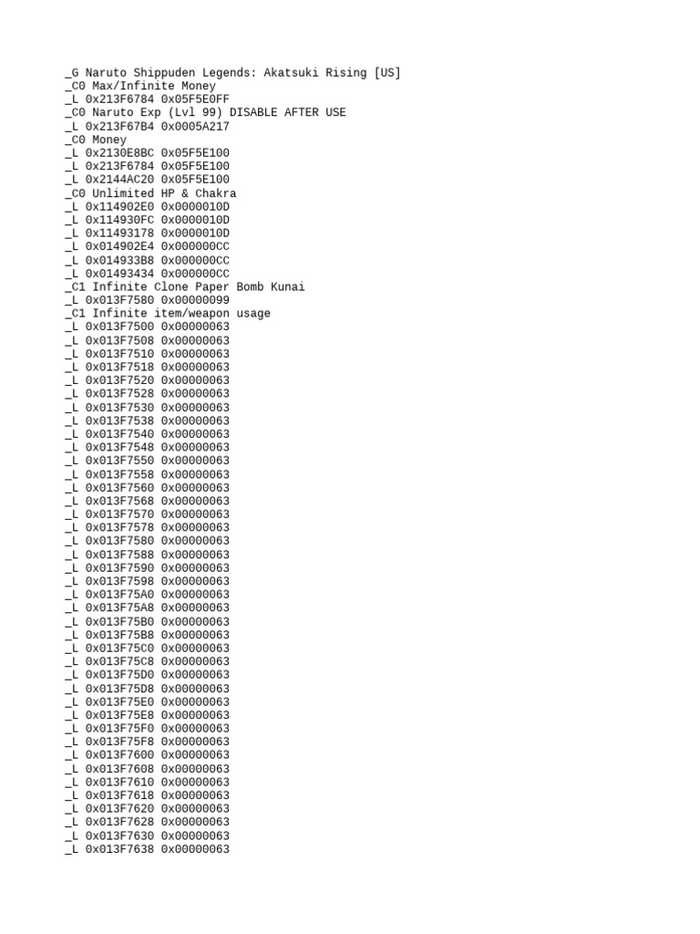 Naruto Shippuden Cheat Codes Guide | PDF | Computers | History