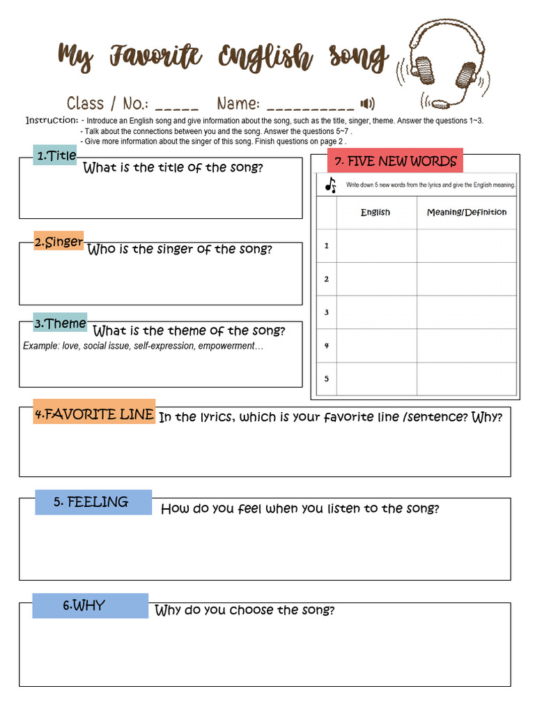 My Favorite Song Worksheet | PDF