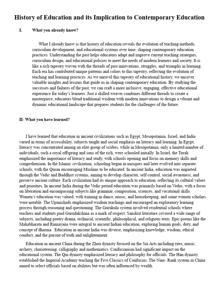 W3 Histpry of Education and It's Implication To Contemporary Education ...