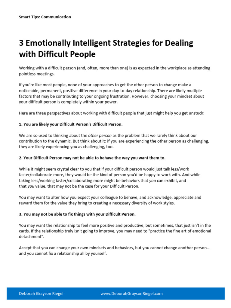 Smart Tips Handout - 3 Emotionally Intelligent Strategies For Dealing ...