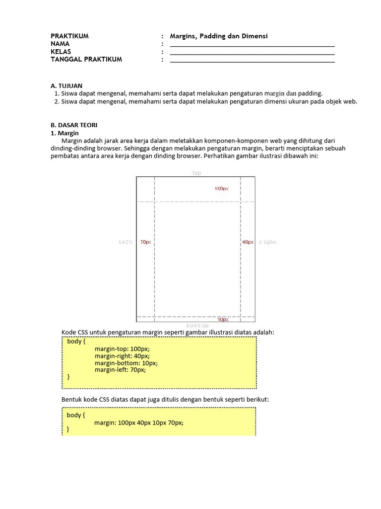 Praktikum 3 CSS (Margins, Padding & Dimensi) | PDF | Komputer