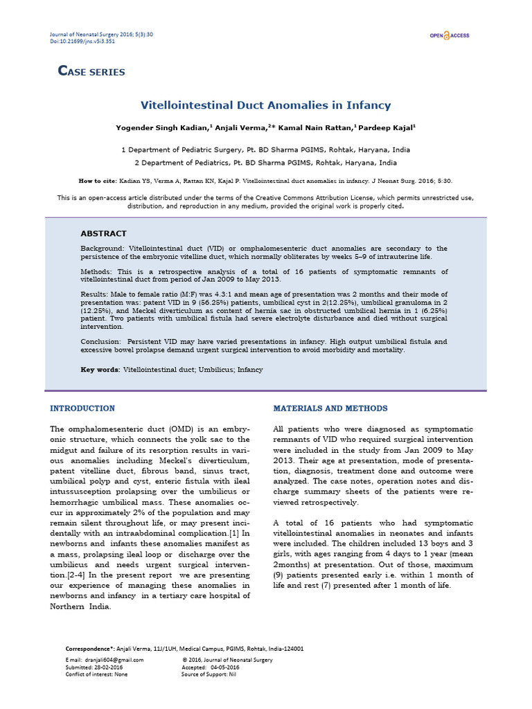 Vitellointestinal Duct Anomalies in Infancy | PDF | Medical Specialties ...