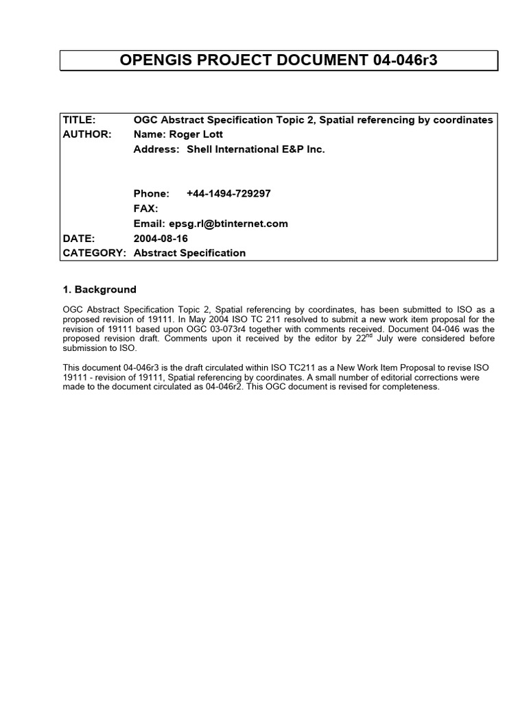 Opengis Project Document 04-046R3 | PDF | Latitude | Geodesy
