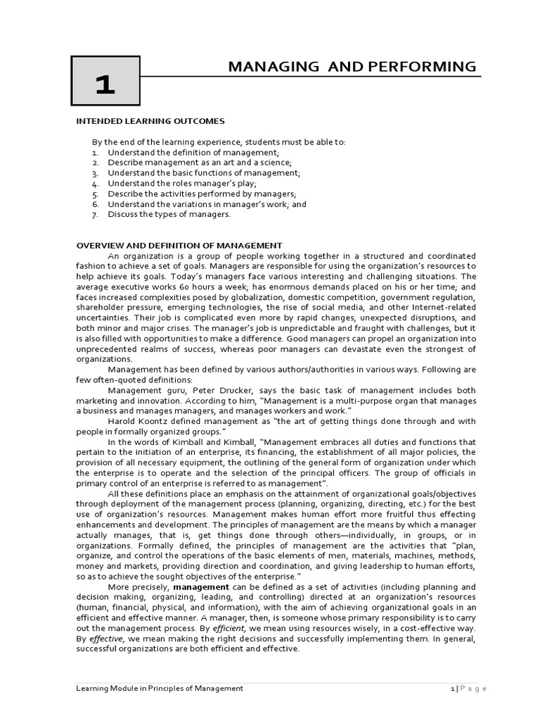 Chapter 1 MANAGING AND PERFORMING VLE | PDF | Science | Planning