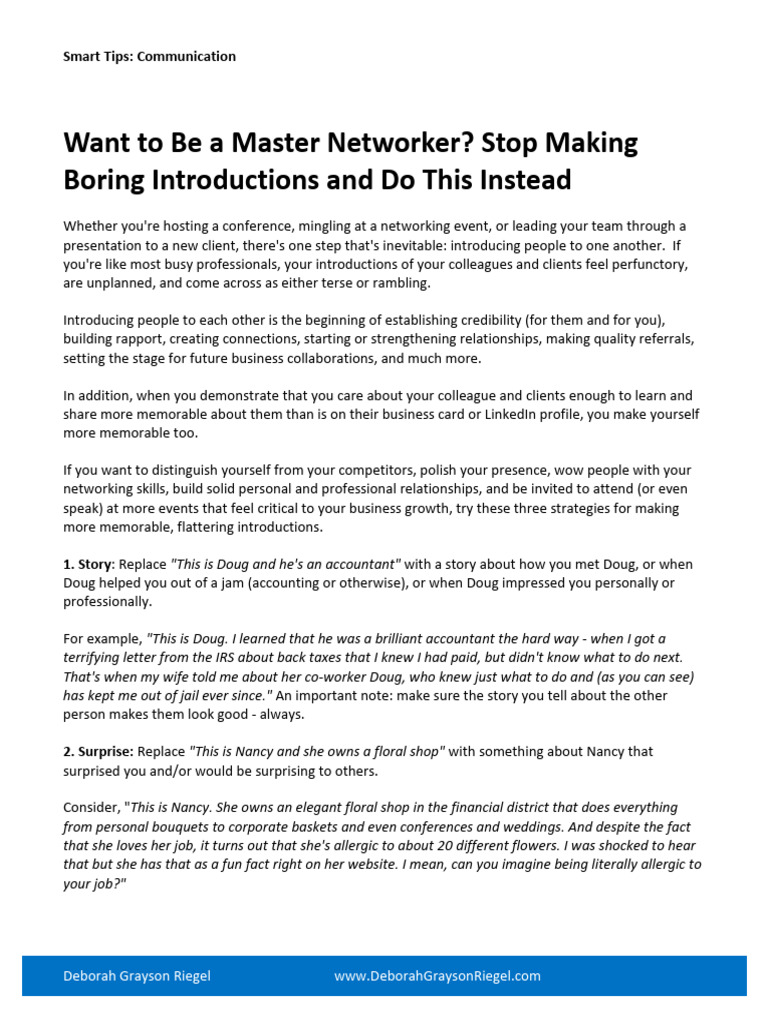 Smart Tips Handout - Want To Be A Master Networker - Stop Making Boring ...