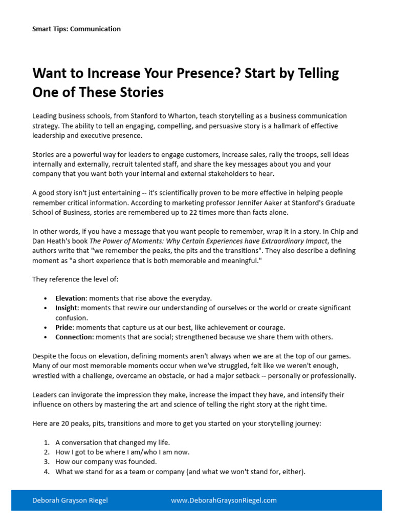 Smart Tips Handout - Want To Increase Your Presence - Start by Telling ...