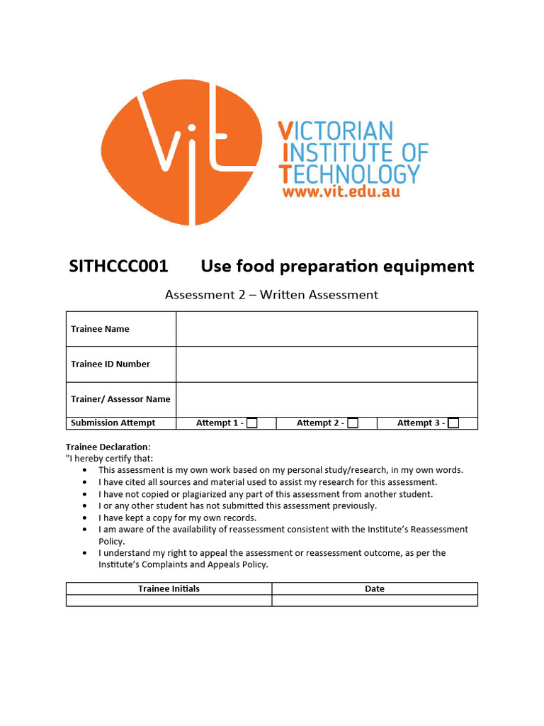 Food Preparation Equipment Assessment Guide | PDF | Knife | Pasta