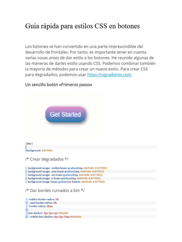 Guía Rápida para Estilos CSS en Botones | PDF | Tipografía ...