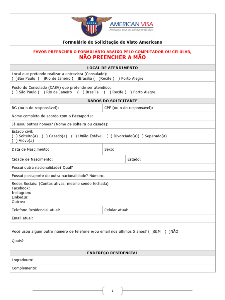 Formulário Visto Americano | PDF | Visto para viagem | Passaporte