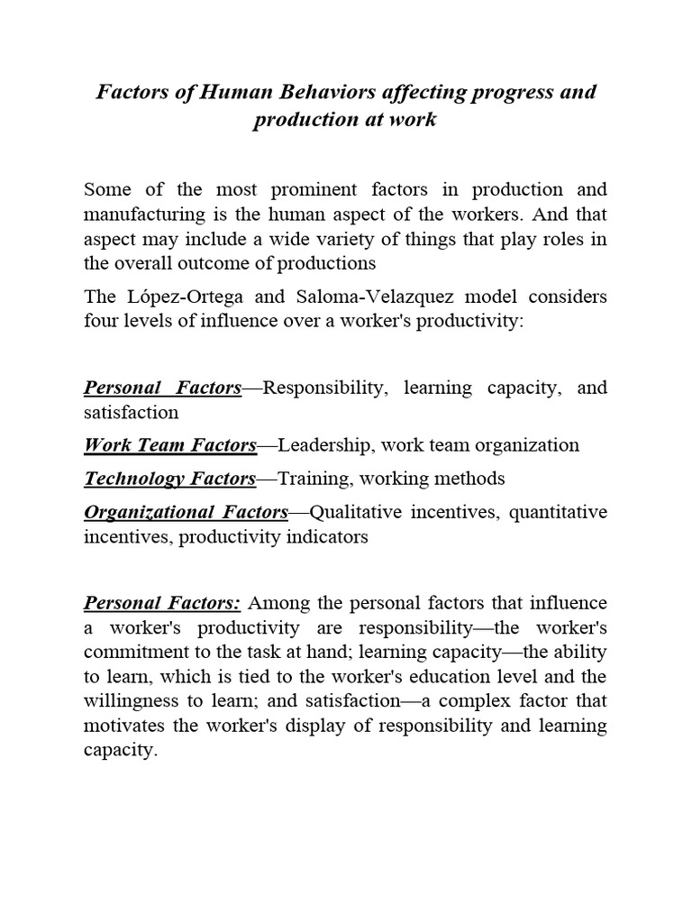 Factors of Human Behaviors Affecting Progress and Production at Work | PDF