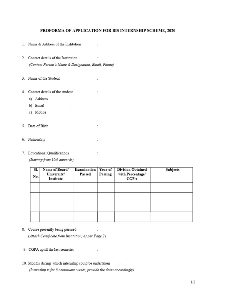 Application Proforma | PDF